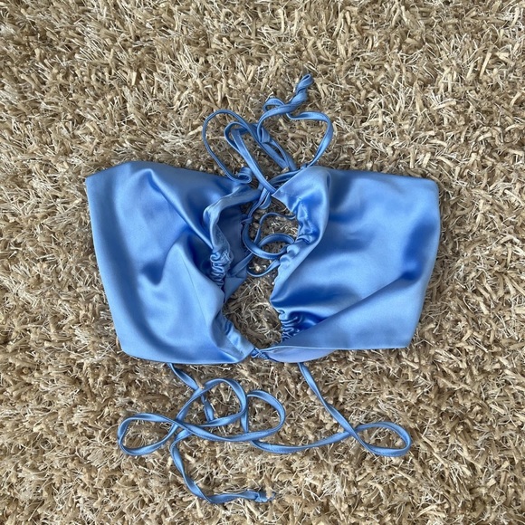 Tiger Mist | Tops | Tiger Mist Blue Satin Crop Top | Poshmark